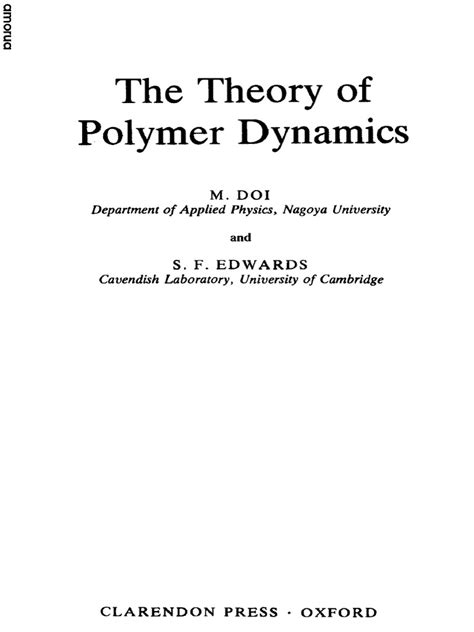 M Doi S F Edwards The Theory Of Polymer Dynamics 1988 Pdf