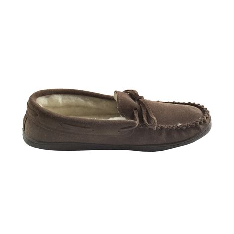 Mens Sheepskin Lined Genuine Suede Hard Rubber Sole Moccasin Shoes