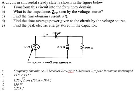 Solved A Circuit In Sinusoidal Steady State Is Shown In The