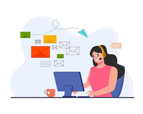 Premium Vector Women Sit On Computer Laptop And Check Emails Or Send