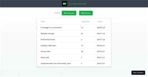 Sorting Articles Codesandbox
