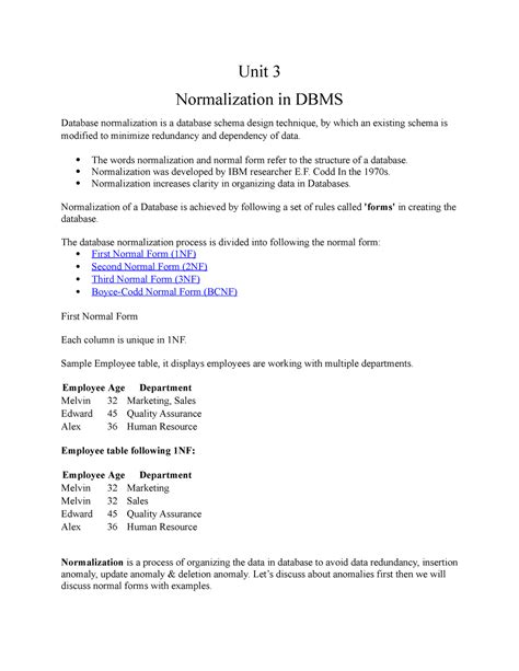 Unit 3 Normalization In Dbms Unit 3 Normalization In Dbms Database