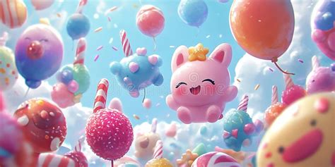 Cute Cartoon Candy Balloons Sweet Fantasy Background Images Stock