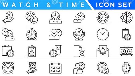 Watch Time And Clock Calendar Timer Line Icons Vector Linear Icon