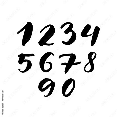 Black Handwritten Numbers 1 2 3 4 5 6 7 8 9 0 Freehand Stock
