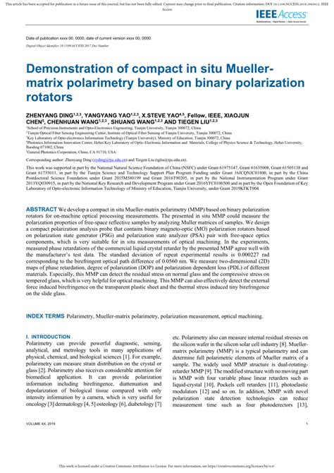 Pdf Demonstration Of Compact In Situ Mueller Matrix Polarimetry Based On Binary Polarization