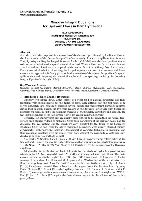 Pdf Singular Integral Equations For Spillway Flows In Dam Hydraulics