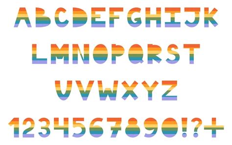 무지개 색상의 Lgbt 글꼴 벡터 컬렉션 프라이드 월 알파벳 Lgbtq 문자 및 숫자 Lgbt 커뮤니티 텍스트 요소 집합 게이