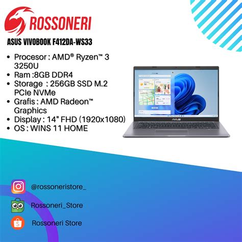 Jual Asus Vivobook F412da Ws33 Ryzen 3 3250 8gb 256gbssd 14fhd W10