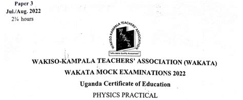 Wakata Mock Examinations Uce Physics Paper 3 2022 Sharebility Uganda