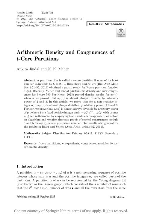 Arithmetic Density And Congruences Of T Core Partitions Request Pdf