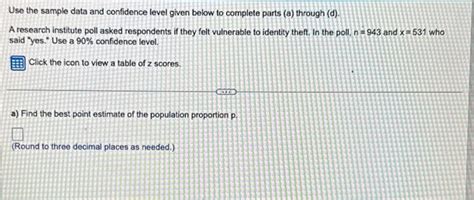 Solved A Find The Best Point Estimate Of The Population