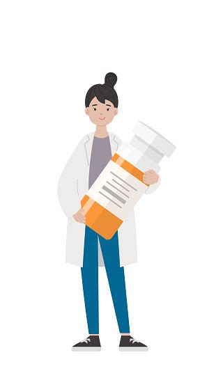 흰색 배경에 격리된 약을 가진 여성 구급대원 의료 종사자 만화 만화 벡터 캐릭터 Drug에 대한 스톡 벡터 아트 및 기타 이미지