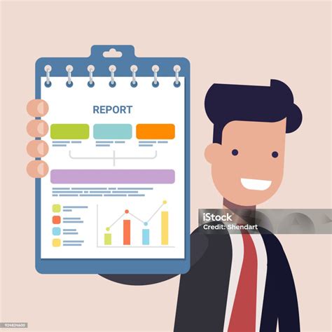 실업가 또는 종이 문서에 대 한 손에 클립보드에 유지 관리 전체 길이 초상화 평면 스타일에 벡터 그림입니다 개념에 대한 스톡 벡터 아트 및 기타 이미지 Istock