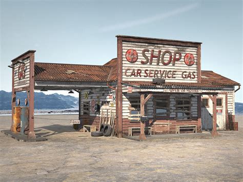Abandoned Gas Station Route 66 3d Model 199 3ds C4d Fbx Lwo Max