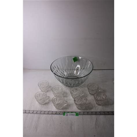 Crystal Punch Bowl With Glasses Bodnarus Auctioneering
