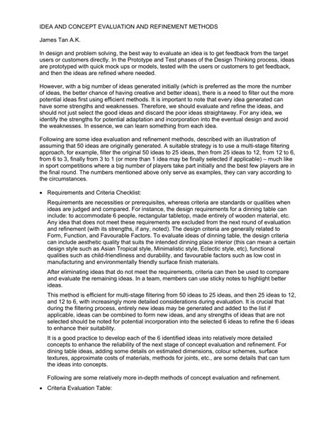 Pdf Idea And Concept Evaluation And Refinement Methods