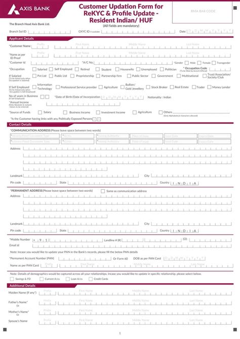 Axis Bank Family Banking Form Download In PDF