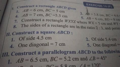 1 construct a rectangle abcd given 1 ab 6 cm bc 5 cm 4 ab 7 cm bc 5 5
