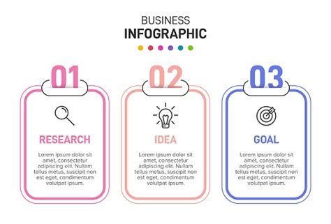 3 단계 연속 화살표 비즈니스 모델의 개념 세 가지 다채로운 그래픽 요소 브로셔 프리젠 테이션에 대한 타임 라인 디자인 인포그래픽 디자인 레이아웃 0명에 대한 스톡 벡터