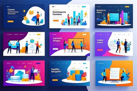 Premium Photo Set Of Web Page Design Templates For Business App Data Analysis Career Communication