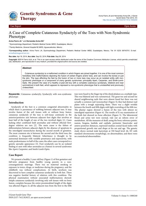 Pdf A Case Of Complete Cutaneous Syndactyly Of The Toes With Non