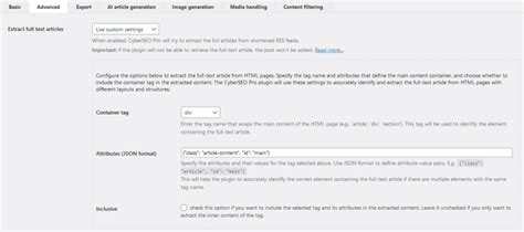 extracting full text articles using container tags cyberseo pro
