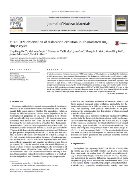 Pdf In Situ Tem Observation Of Dislocation Evolution In Kr Irradiated