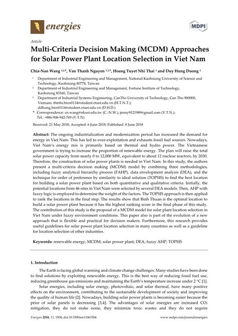 Pdf Multi Criteria Decision Making Mcdm Approaches For Solar Power Plant Location Selection
