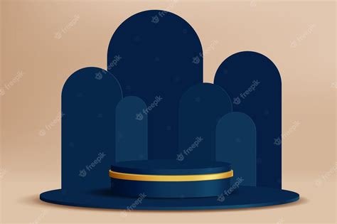 제품 연단 디스플레이 벡터 일러스트와 함께 3d 현실적인 렌더링 장면 프리미엄 벡터