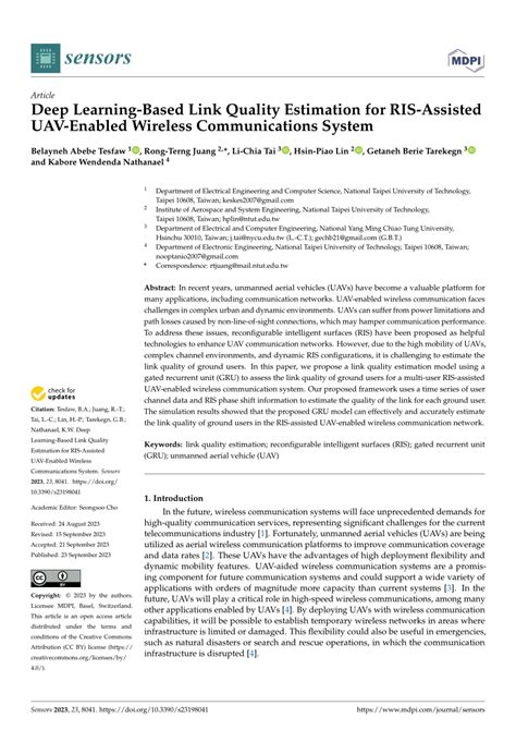 Pdf Deep Learning Based Link Quality Estimation For Ris Assisted Uav Enabled Wireless