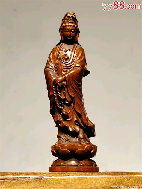 黄杨木观音摆件器行独特精美，雕刻人物生动待结缘 合十 尺寸：高10公分佛像造像顺来聚【7788收藏】