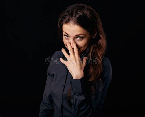 Happy Chuckling Fun Business Beautiful Woman Covering The Mouth The