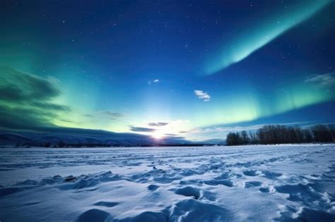 Premium Photo Northern Lights Flickering Over A Snowy Plain