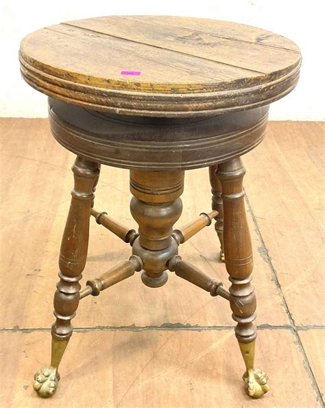 Lot Antique Wood Ball And Brass Claw Footed Piano Stool