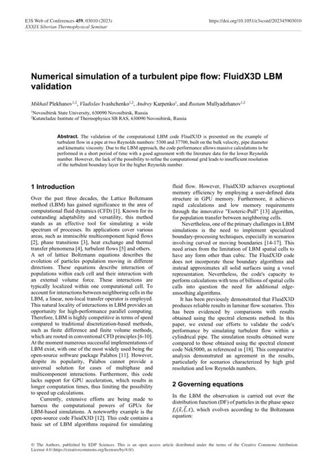 Pdf Numerical Simulation Of A Turbulent Pipe Flow Fluidx D Lbm