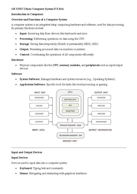 Basic Computer Systems Overview Fybsc Unit I Content Oe Unit