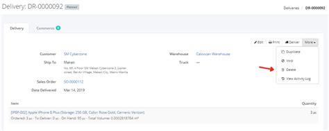 Print Duplicate Void Or Delete A Delivery Smarter Sales Inventory Management Zayls