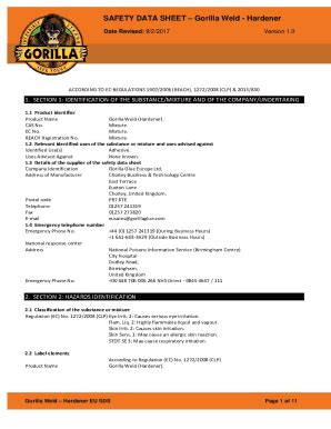 Fillable Online SAFETY DATA SHEET Gorilla Weld Hardener Fax Email