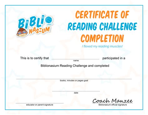 Printable Reading Challenge Certificate Biblionasium Blog And Help Center