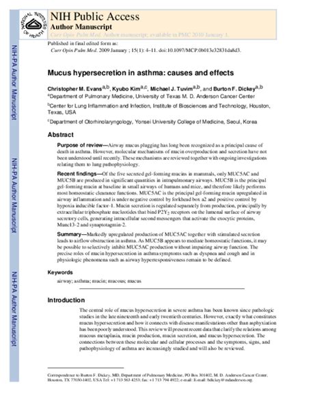 Pdf Mucus Hypersecretion In Asthma Causes And Effects