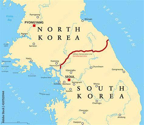 Korean Peninsula Demilitarized Zone Political Map North And South