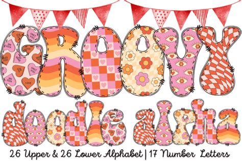 Groovy Valentine Retro Doodle Alphabet Graphic By Ladyandbuns