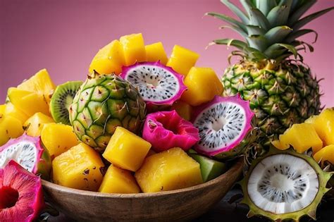 Premium Photo Tropical Fruit Salad With Pineapple Coconut And Dragon