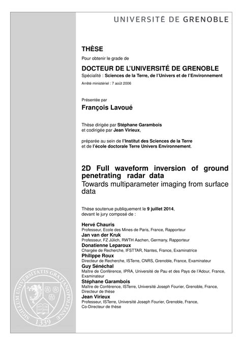 PDF D Full Waveform Inversion Of Ground Penetrating Radar Data Towards Multiparameter