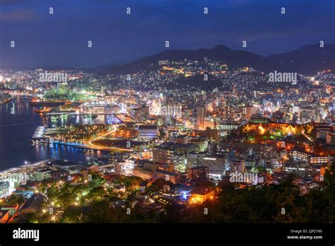 Nagasaki Japan Aerial Cityscape At Night Stock Photo Alamy