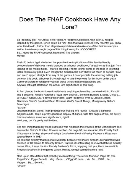 fnaf cookbook script pdf