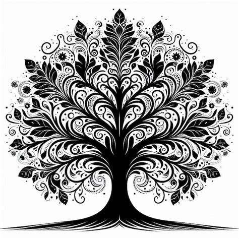 Intricate Tree Silhouette Vector Illustration On White Background