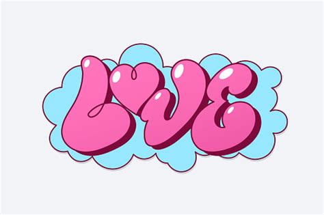 귀여운 거품 스타일의 텍스트 디자인을 좋아합니다 창조적 인 낙서 하트 모양과 배경 사랑 핑크와 블루 색상 발렌타인 데이에 대 한 로맨틱 스티커 벡터 일러스트 레이 션