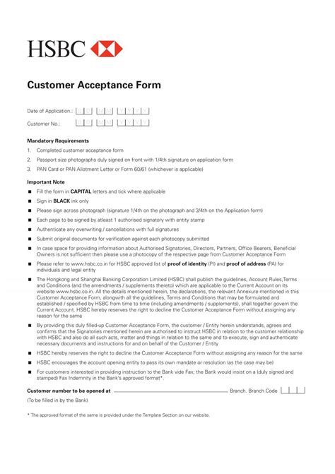 Customer Acceptance Form Hsbc